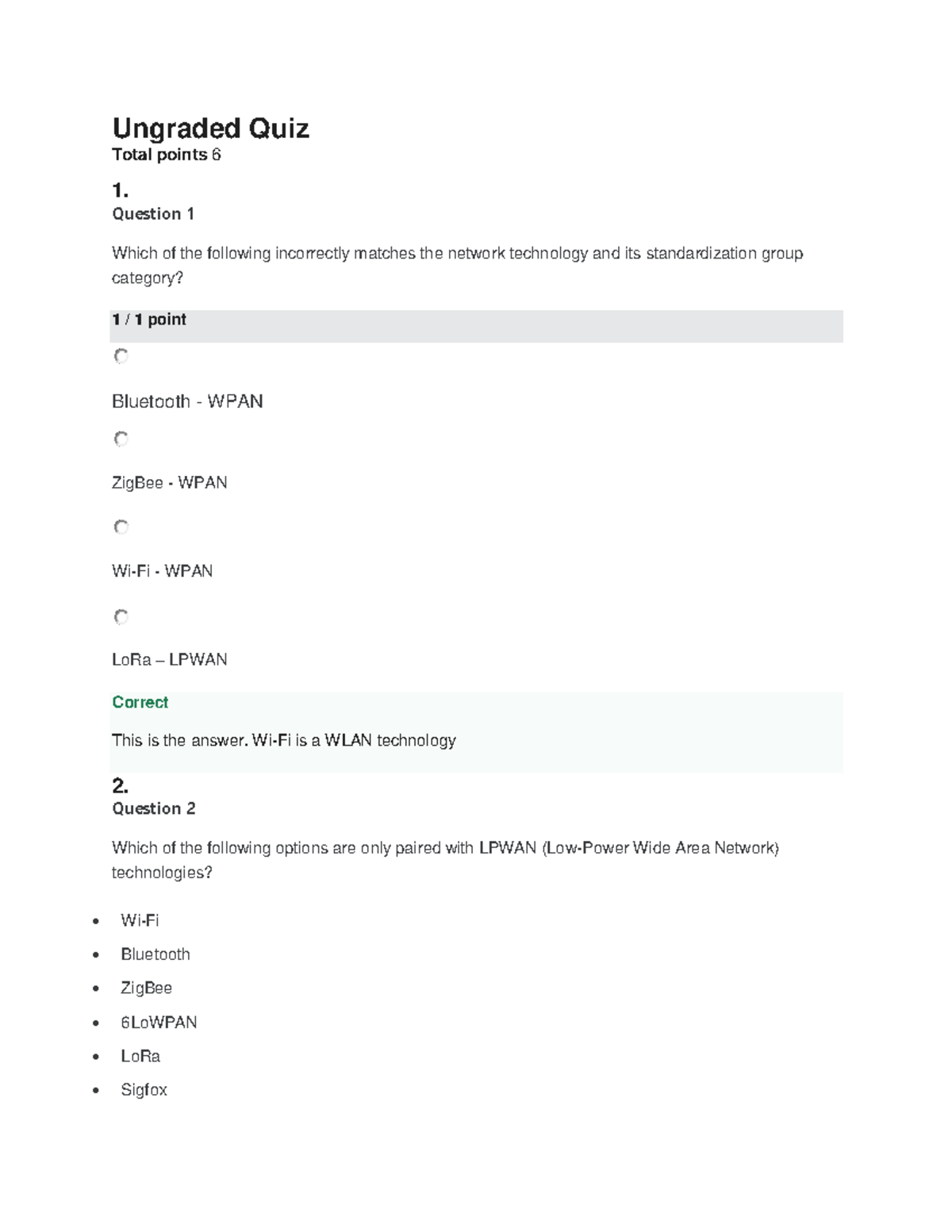 Io T Quiz 3a - IoT - Ungraded Quiz Total points 6 1. Question 1 Which ...