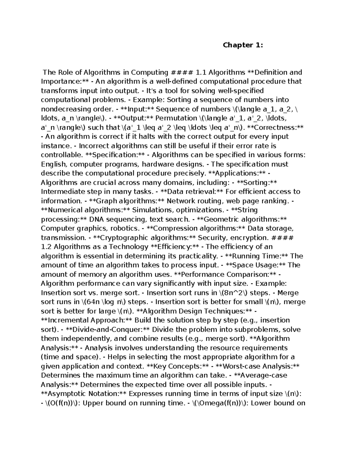 Notes Introduction to Algorithms - Chapter 1: The Role of Algorithms in ...