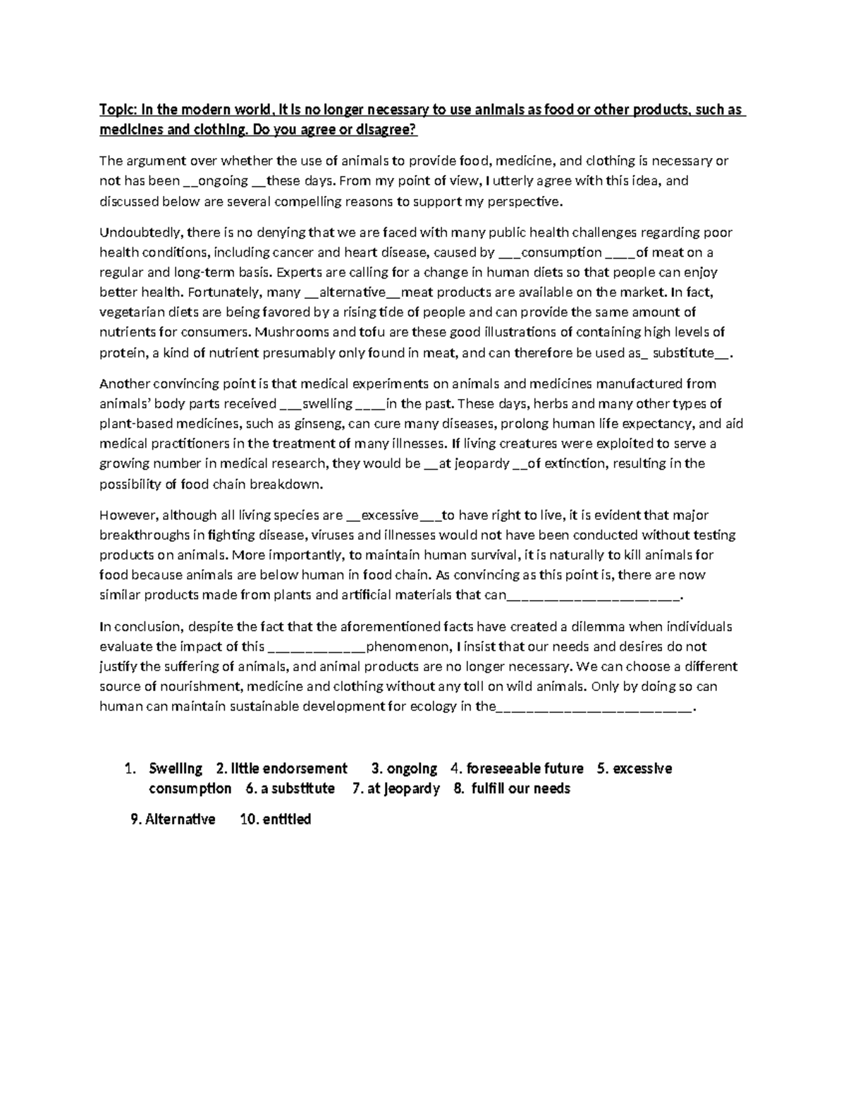 Animal Rights: The Necessity of Alternatives to Animal Products - Studocu