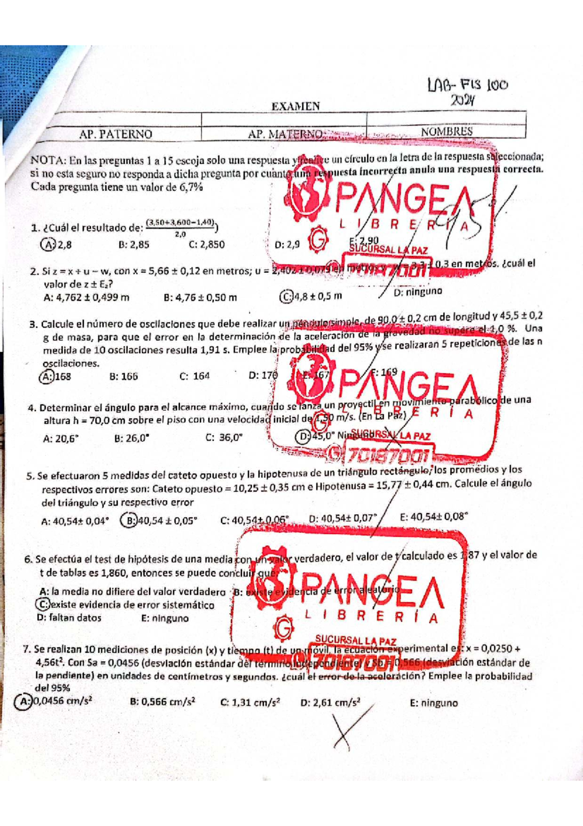 FIS 100 2024 EXAMEN DE COMPETENCIA EN FÍSICA BÁSICA I - Studocu