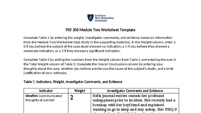 PSY 306 Module Two Case Study Analysis and Conclusions - Studocu
