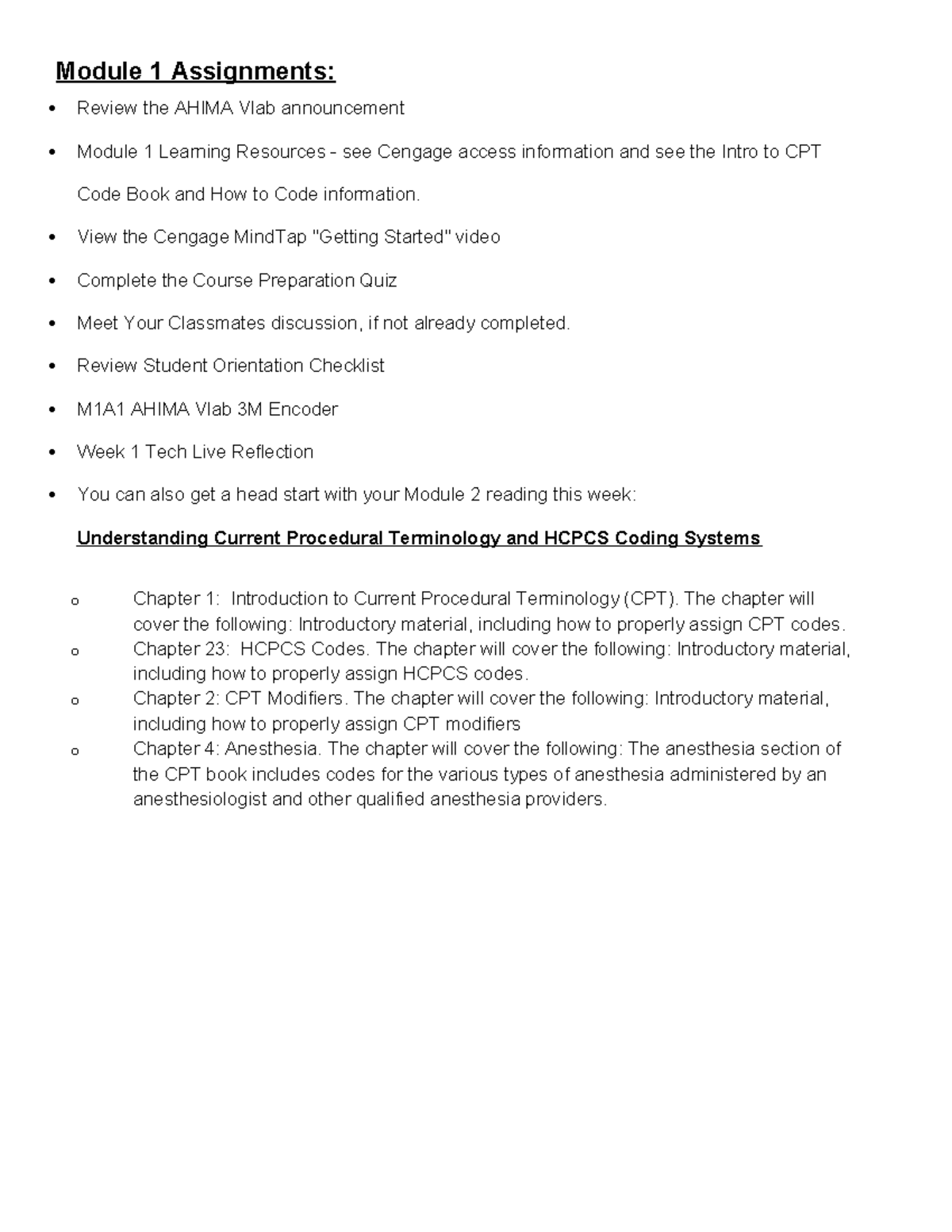 M1 Module 1 Assignments & Resources Overview for AHIMA Vlab - Studocu