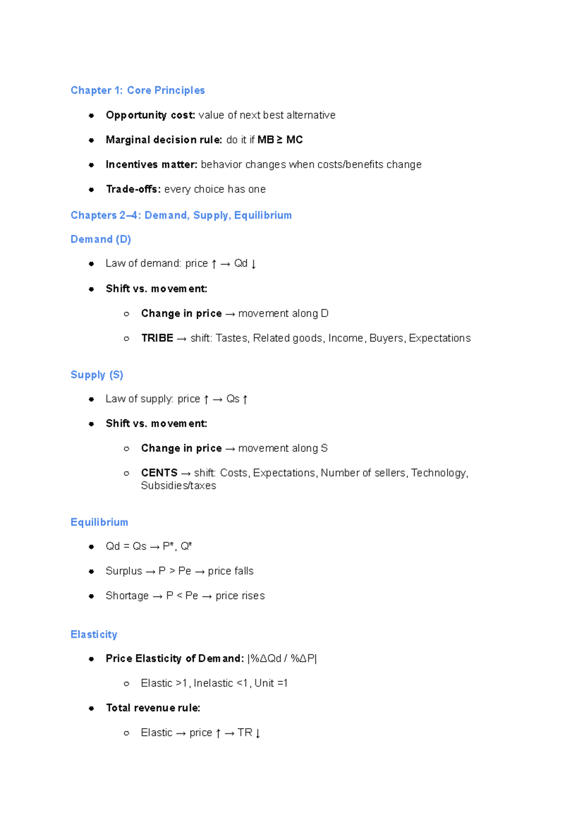 EC 120 Cheat Sheet: Core Principles & Market Dynamics - Studocu