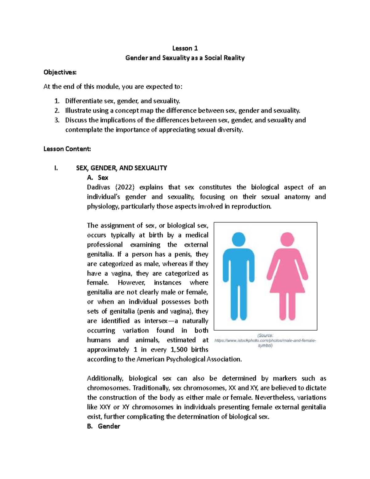 Lesson 1: Understanding Gender and Sexuality in Society - Studocu