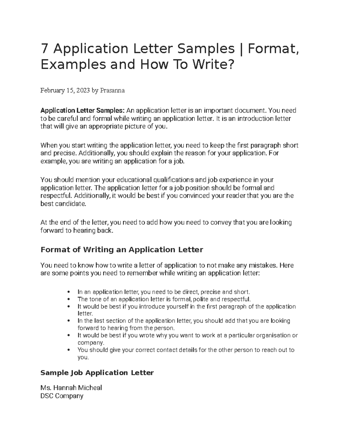 Application Letter Samples and Writing Guide - Studocu