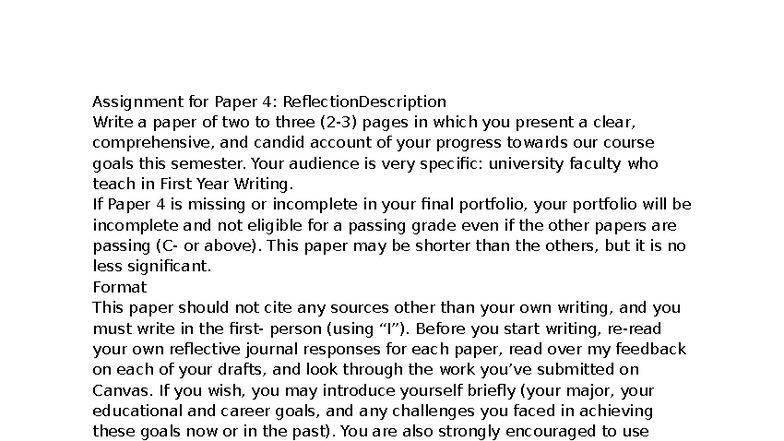 Reflection Paper 4: Progress Towards Course Goals - Studocu