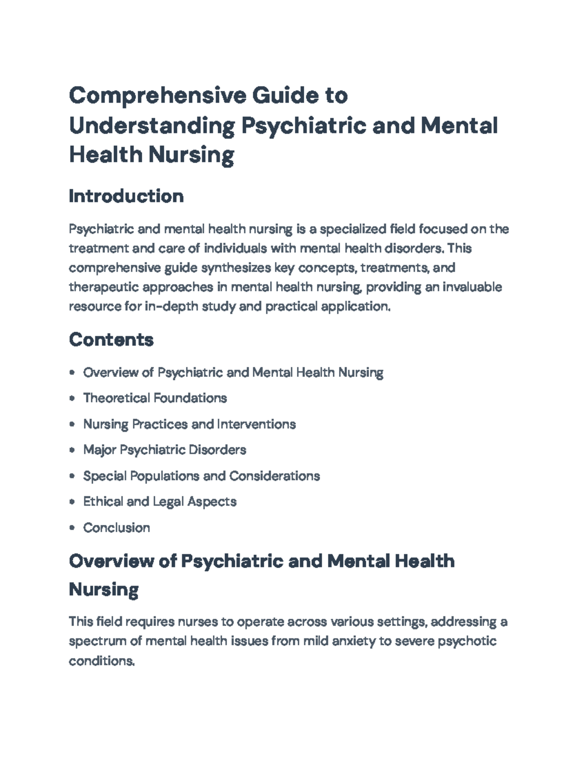 Comprehensive Guide to Psychiatric and Mental Health Nursing ...
