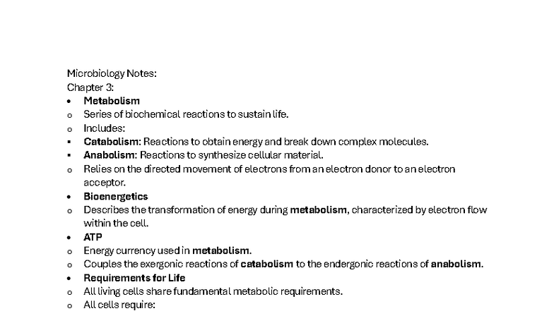 Microbiology Notes: Chapter 3 - Metabolism and Energy Conservation ...