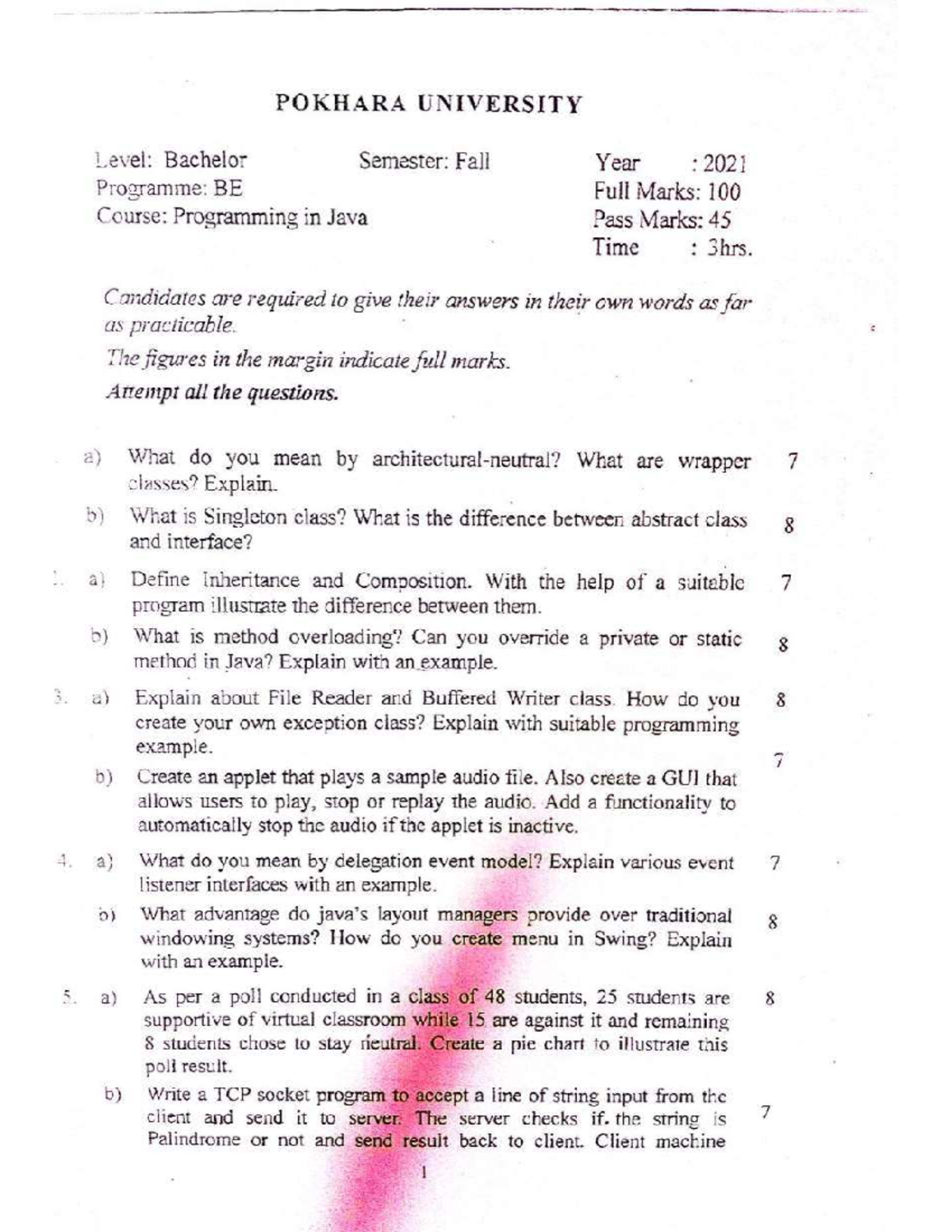 POKHARA UNIVERSITY BE Programming in Java Past Exam Questions (2013-2021) - Studocu