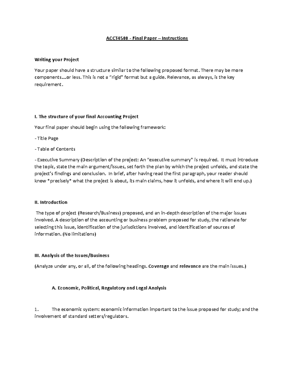 Writing your Project - report - ACCT4500 - Final Paper – Instructions ...