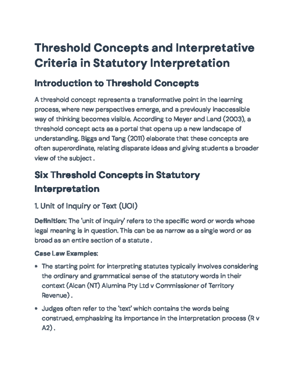 Key Insights on Threshold Concepts in Statutory Interpretation - Studocu