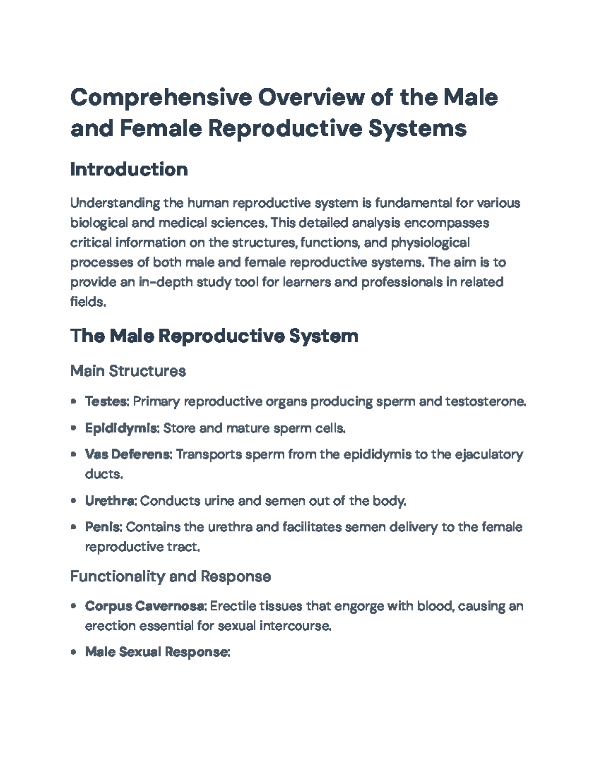 Comprehensive Overview of Male and Female Reproductive Systems ...