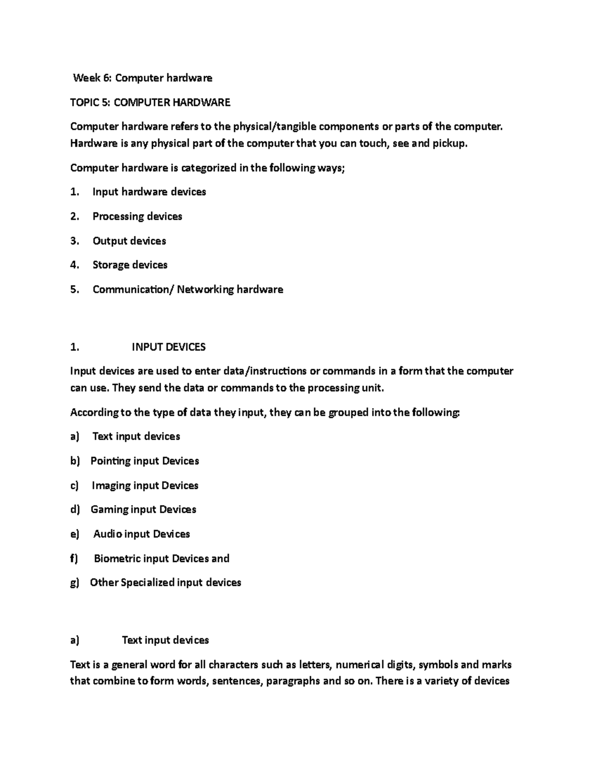 Week 6: Computer Hardware Overview and Input Devices - Studocu