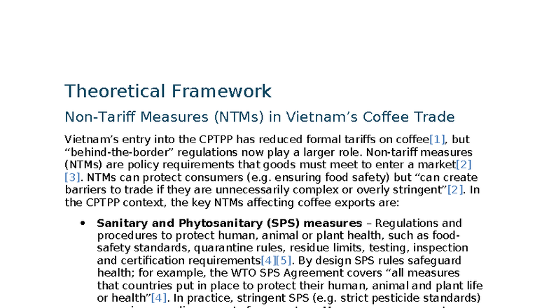 Theoretical Framework on NTMs in Coffee Trade under CPTPP - Studocu