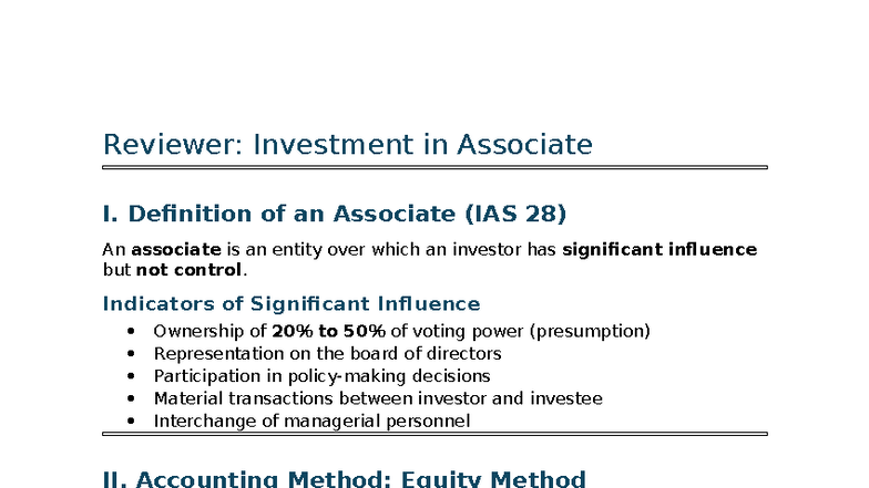 Investment in Associate: Key Concepts and Exam Pointers - Studocu