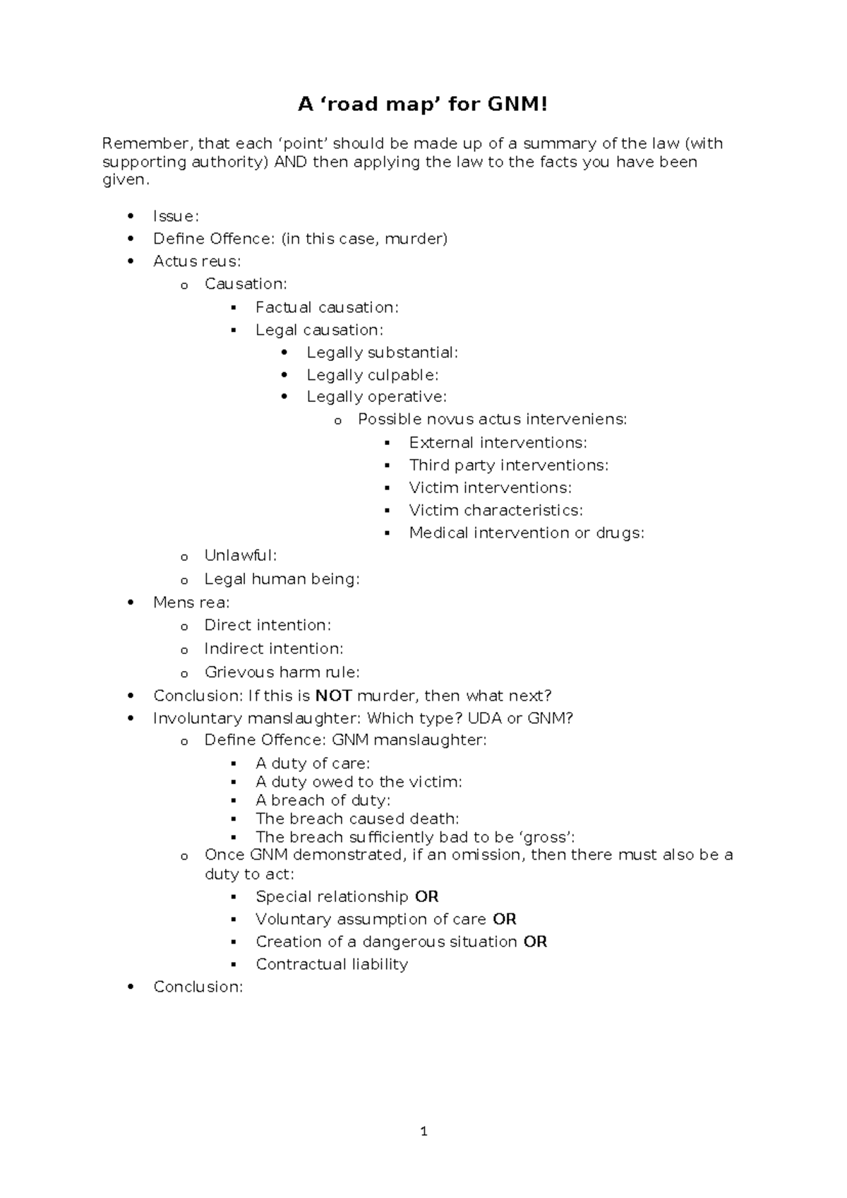 A Road Map for GNM: Understanding Murder and Manslaughter - Studocu