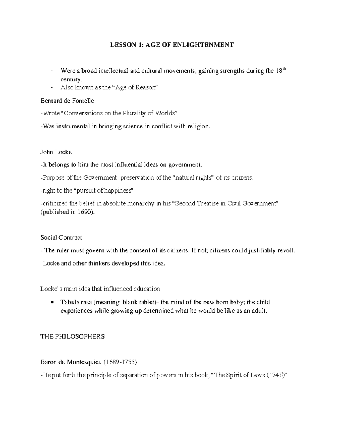 WH 2 Summary: Lesson 1 - Age of Enlightenment and Its Impact - Studocu