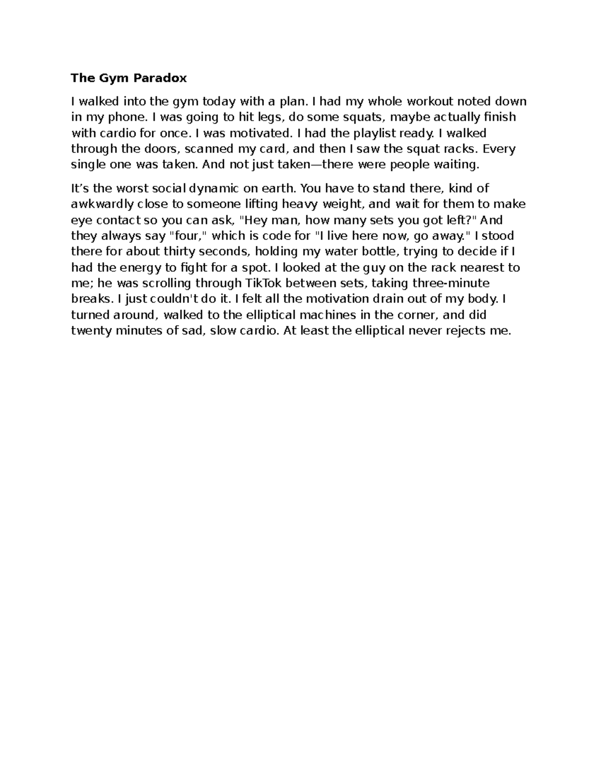 The Gym Paradox: A Relatable Workout Experience - Studocu