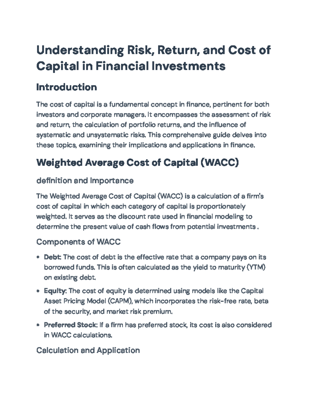 Understanding Risk, Return, and Cost of Capital in Finance (FIN 101 ...