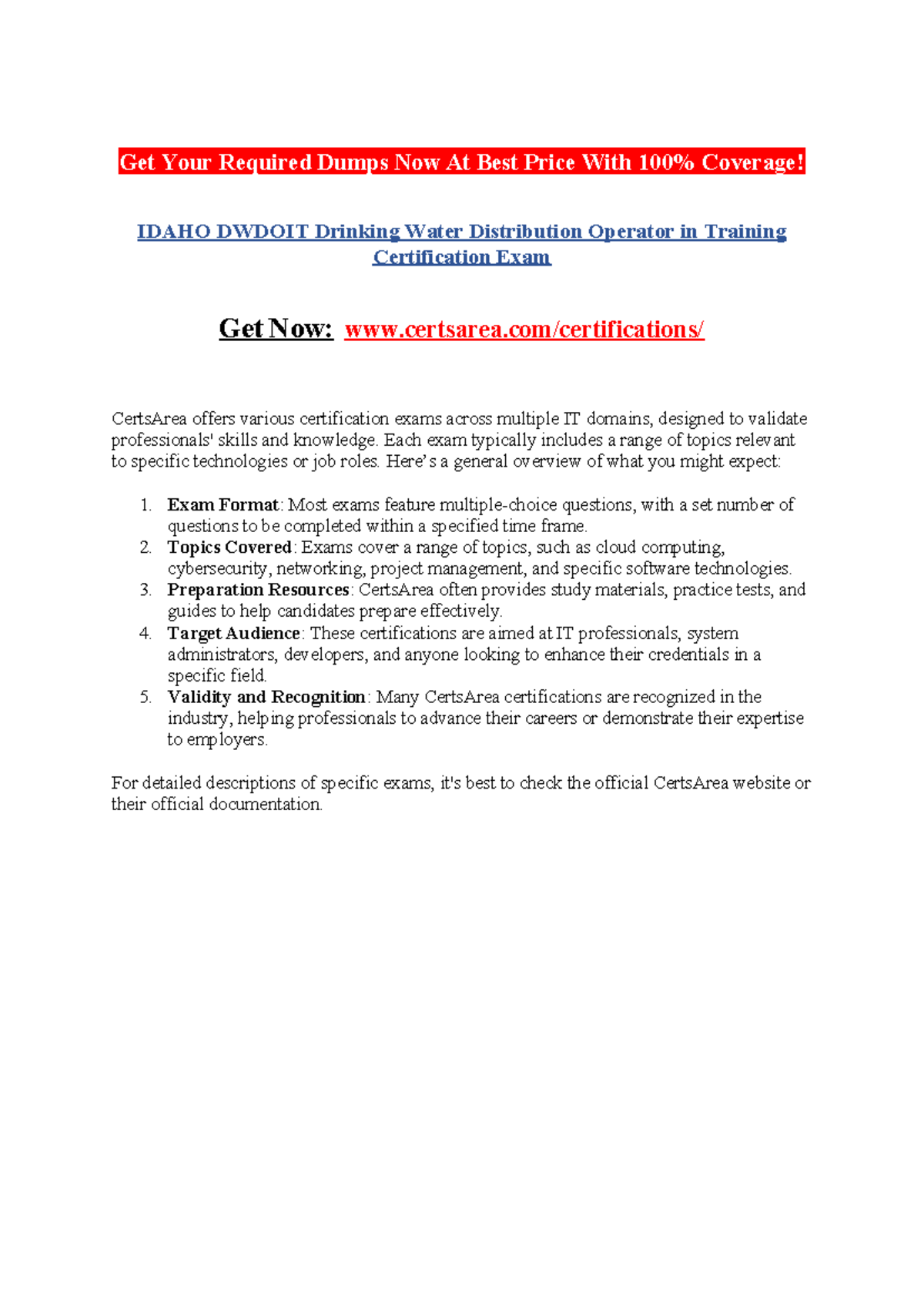 IDAHO Dwdoit Drinking Water Distribution Operator in Training ...