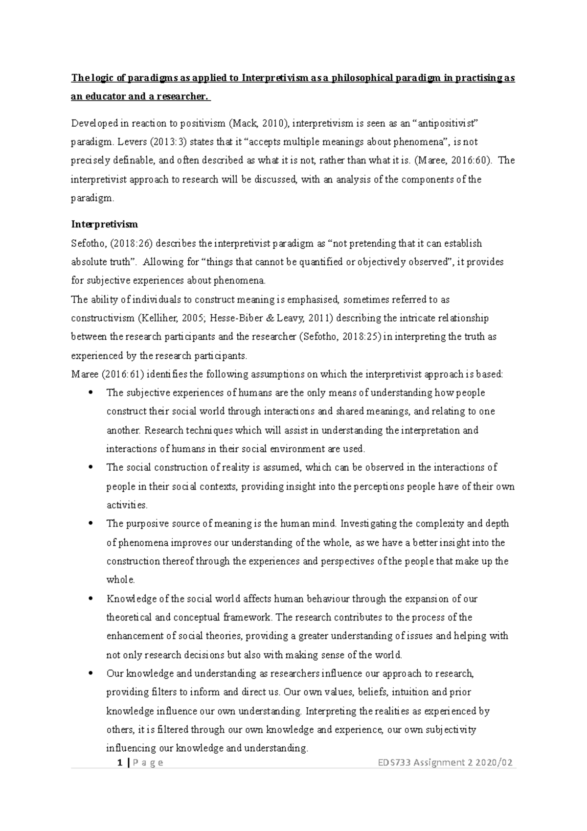 EDS 733 Interpretivism Paradigm: Insights for Educators and Researchers ...