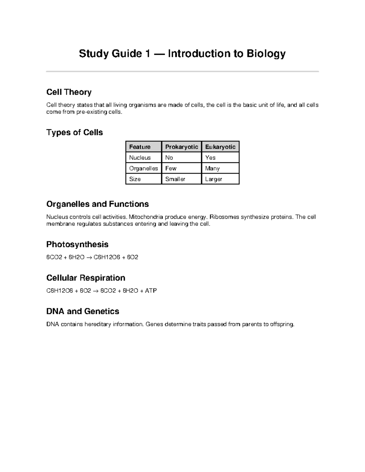 Study guide biology - Study Guide 1 — Introduction to Biology Cell ...