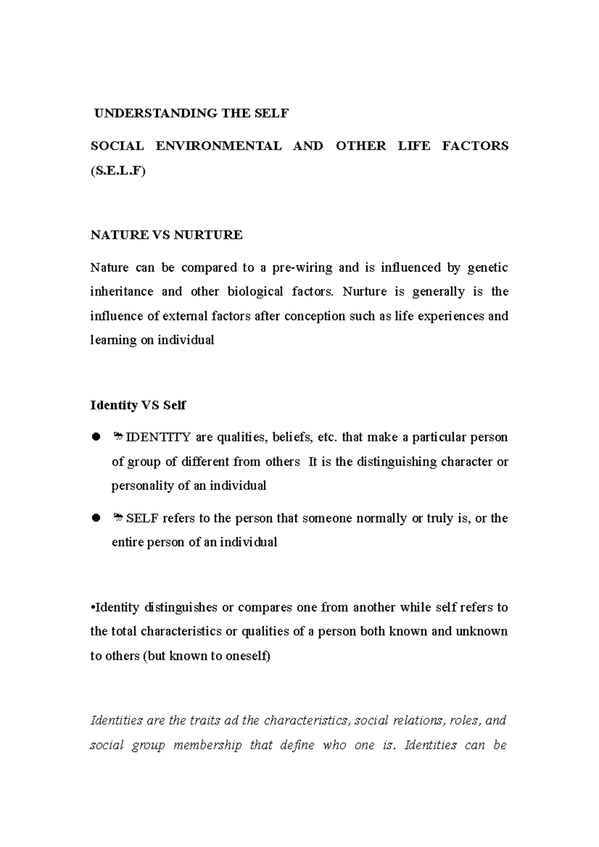 Social Environmental Factors and Their Impact on Identity (S.E.L.F ...