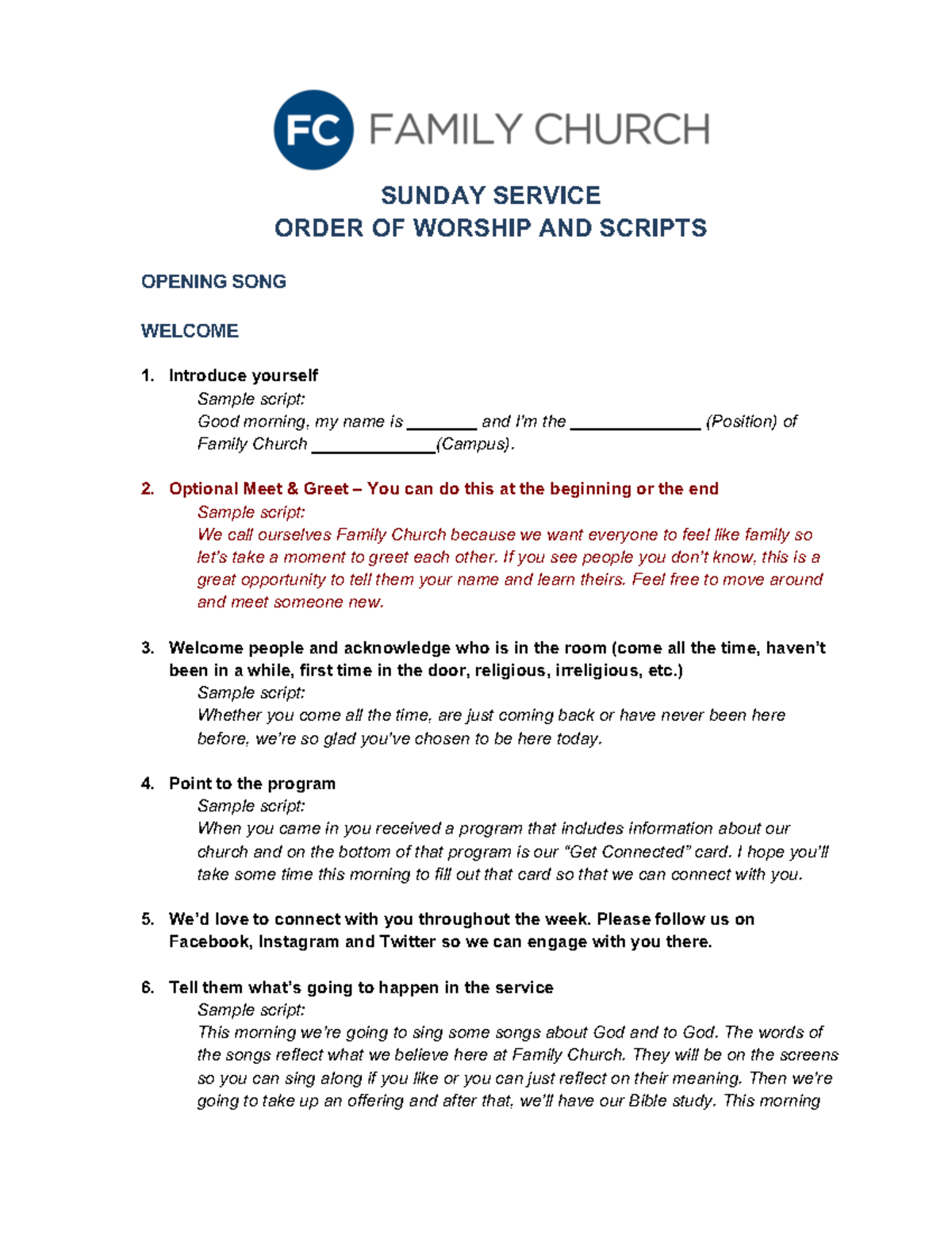 FC+Service+Scripts - Sunday Worship Order & Sample Scripts - Studocu
