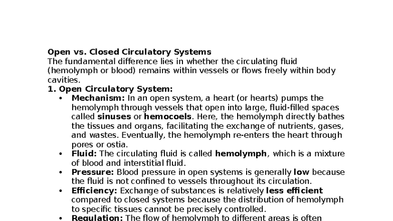 Transport in Animals: Open vs. Closed Circulatory Systems (BIO 101 ...