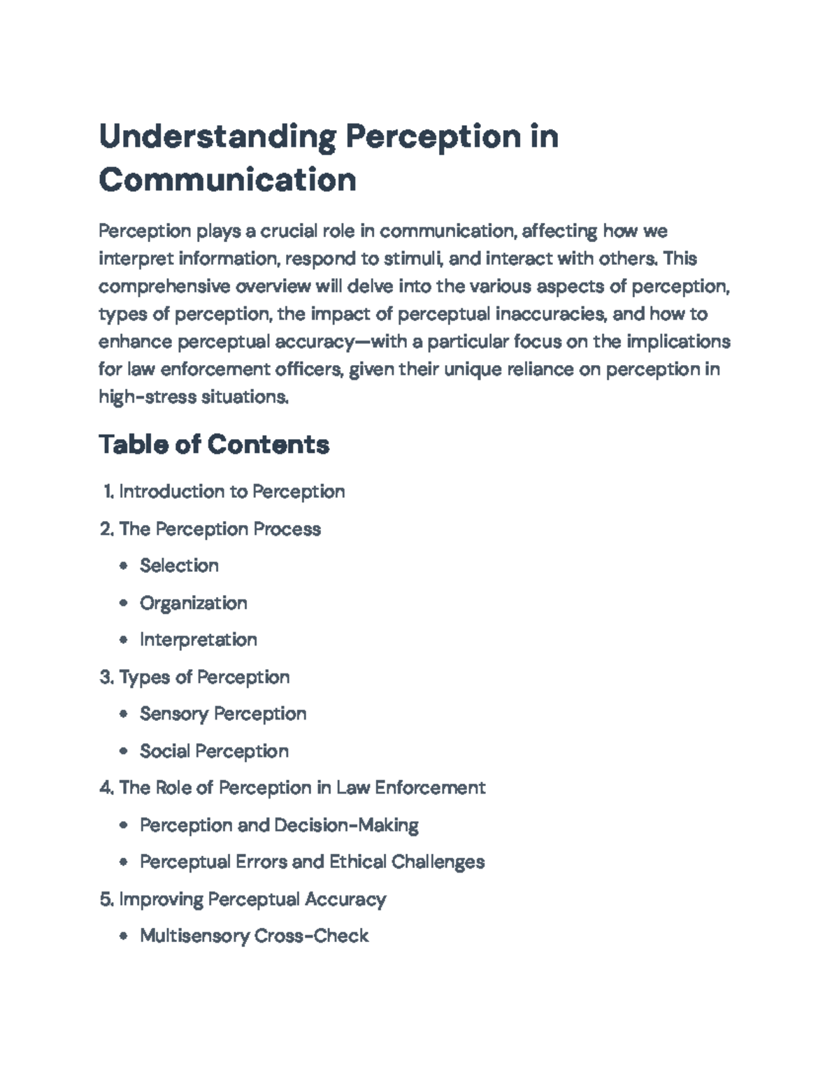 Understanding Perception in Communication: Insights for Law Enforcement ...