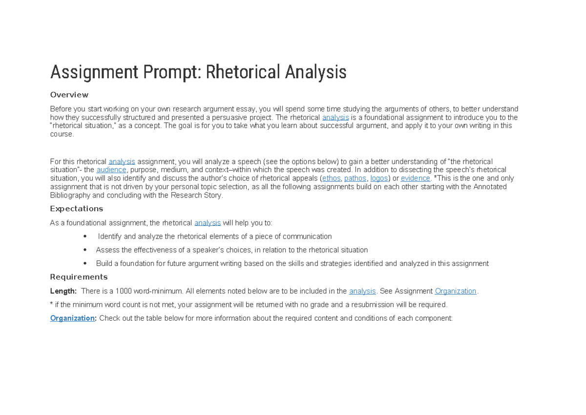 Rhetorical Analysis Assignment Prompt (Course Code: ENG101) - Studocu