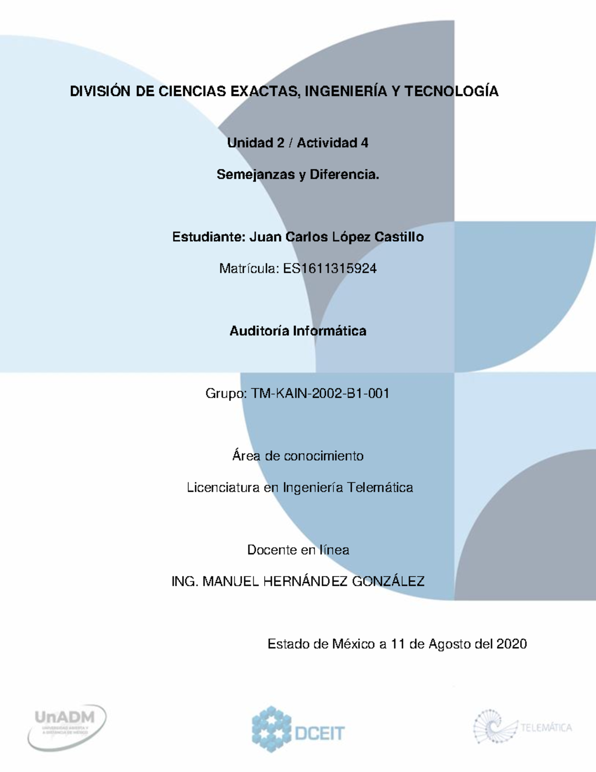 KAIN U2 A4 JULC - Ejercicios de práctica para la actividad. - Warning: TT: undefined function ...