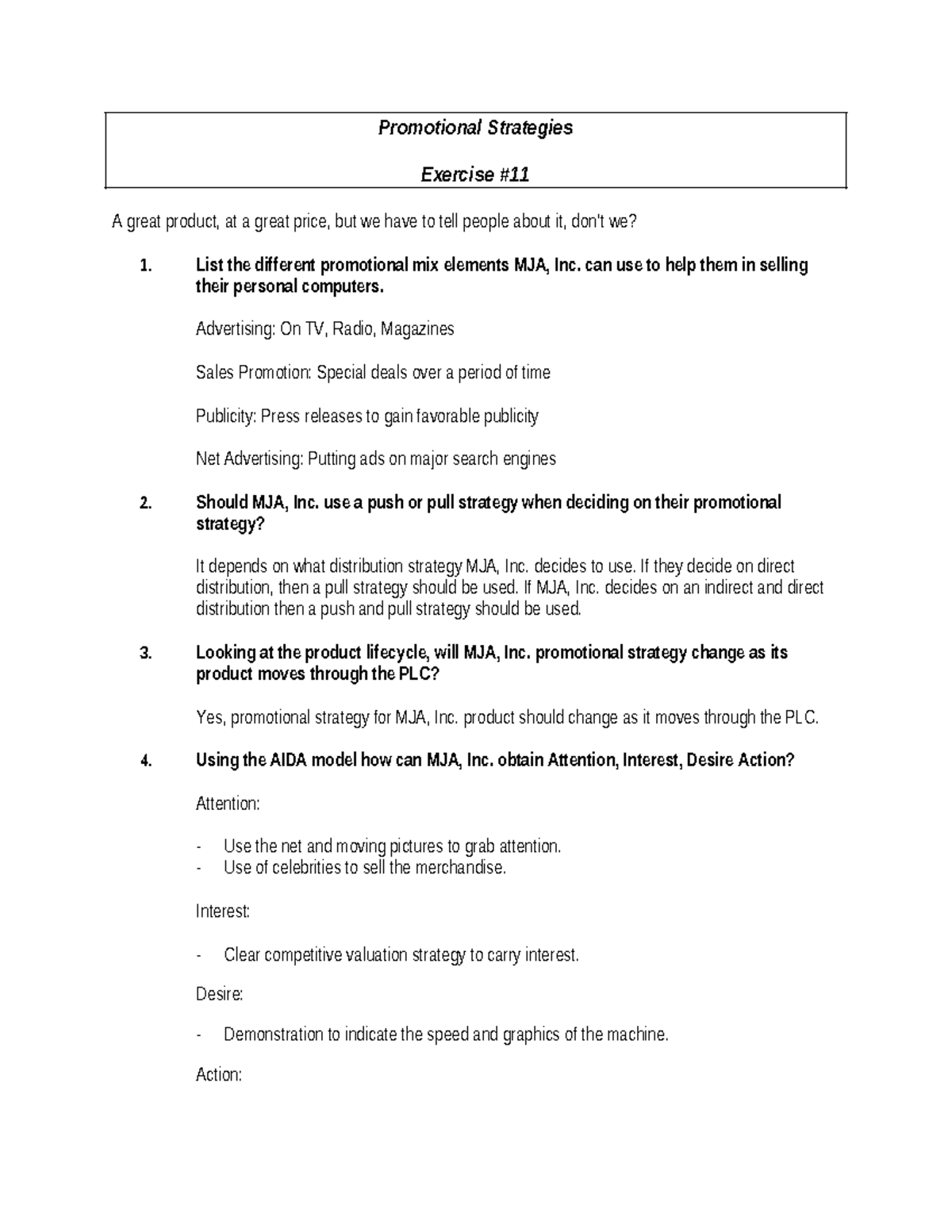 Exercise #11 Promotional Strategies - Promotional Strategies Exercise A ...