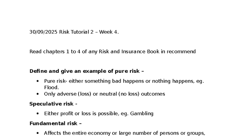 Risk Tutorial 2: Understanding Pure and Speculative Risks - Studocu