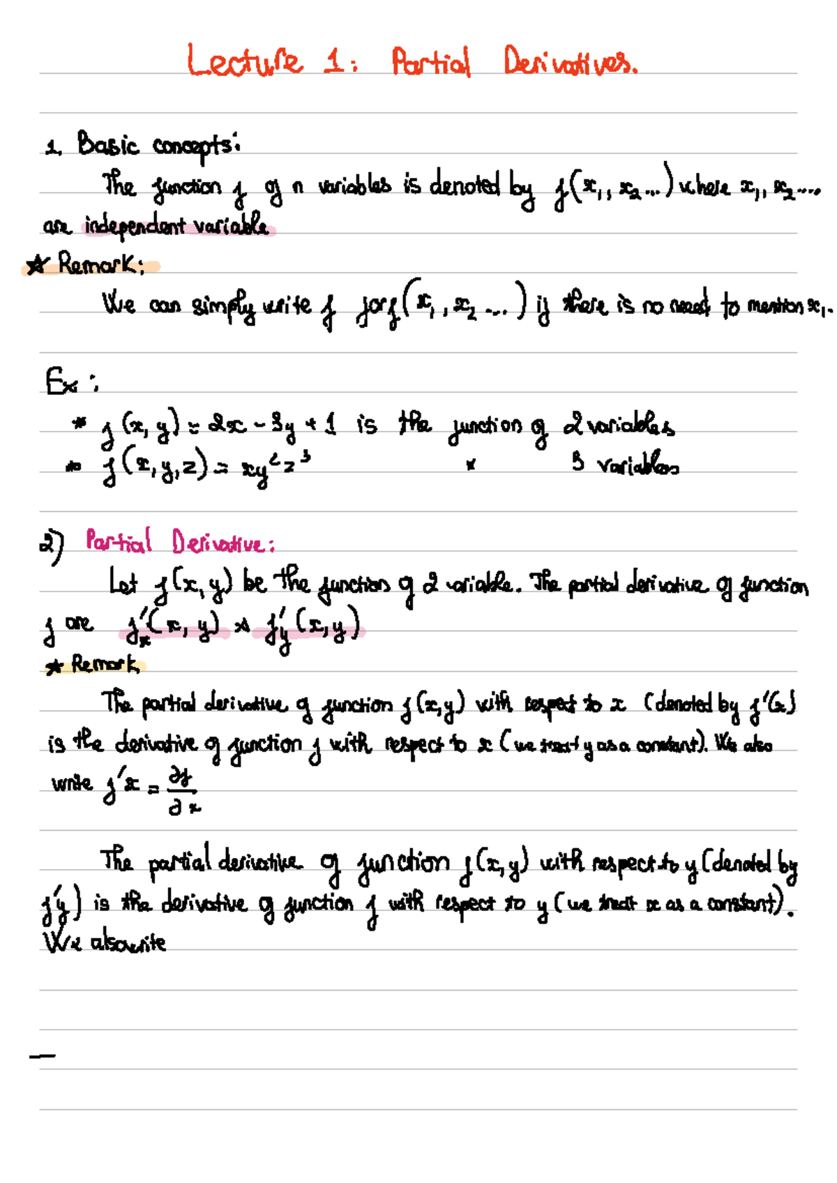 Chap-4 - mđmsks - Lecture 1: Partial Derivatives. 1. Basic concepts ...