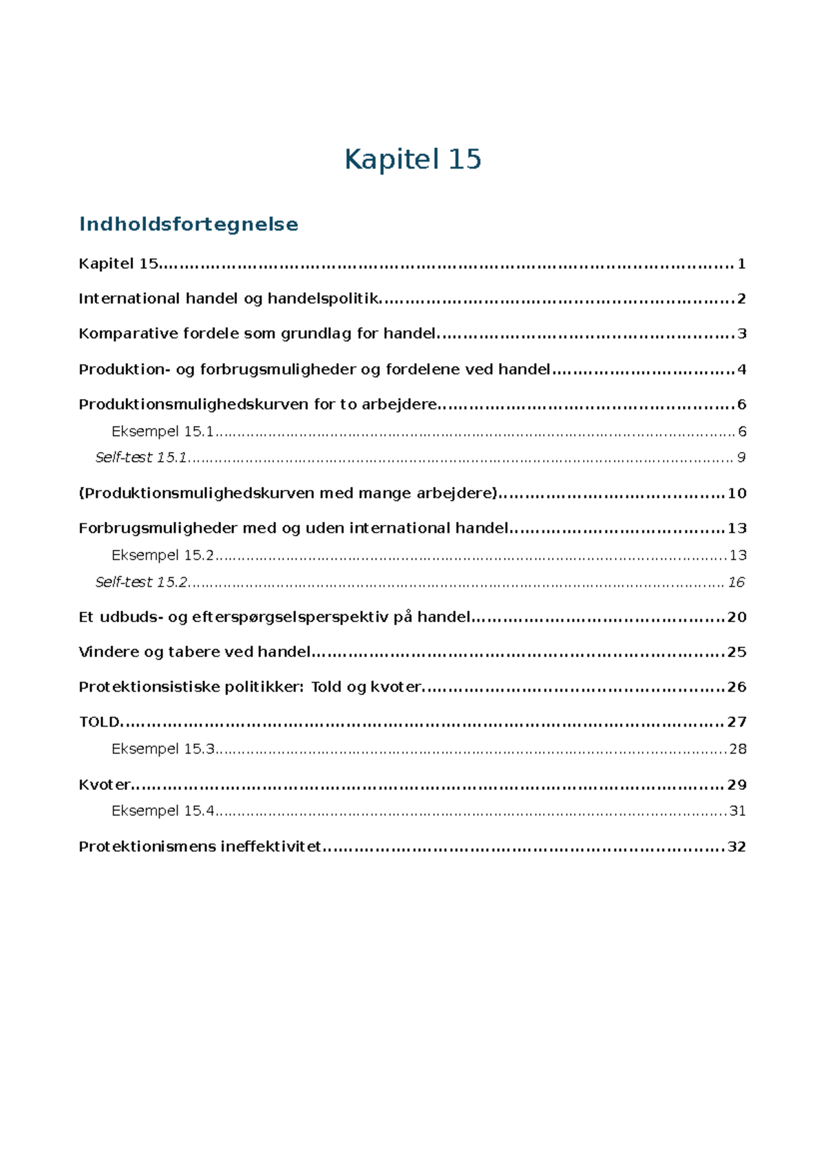 Kapitel 15: International Handel og Komparative Fordele - Noter - Studocu
