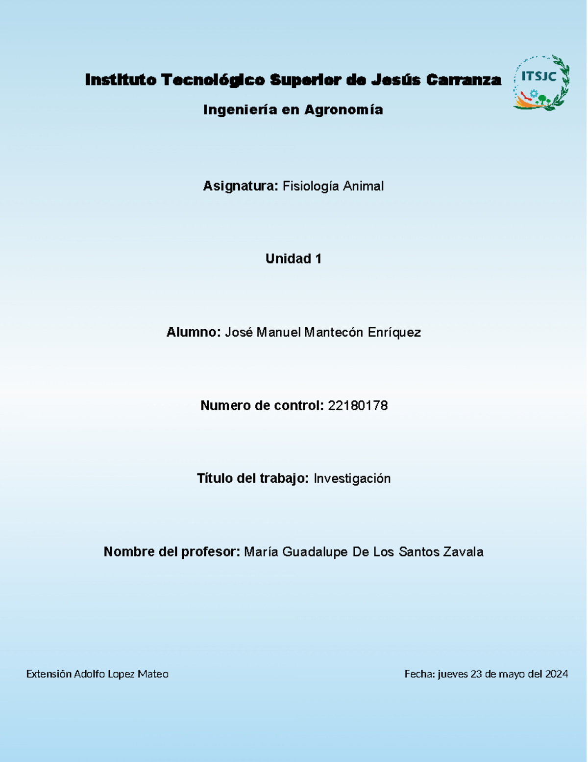 Fisiología Animal: Unidad 1 - Investigación de José Manuel Mantecón ...