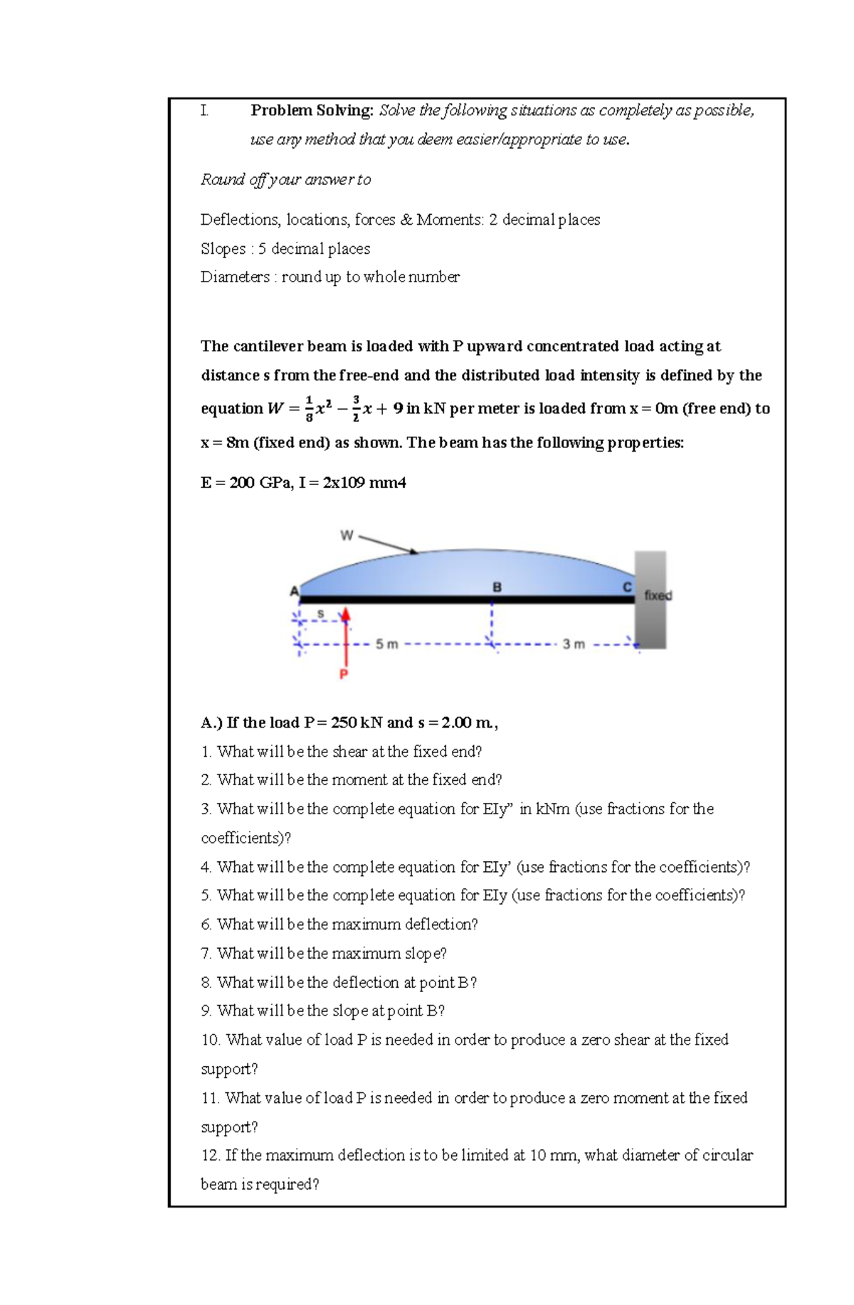 Plate 3 (TOS) - Cantilever Beam Problem Solving Practice Answers - Studocu