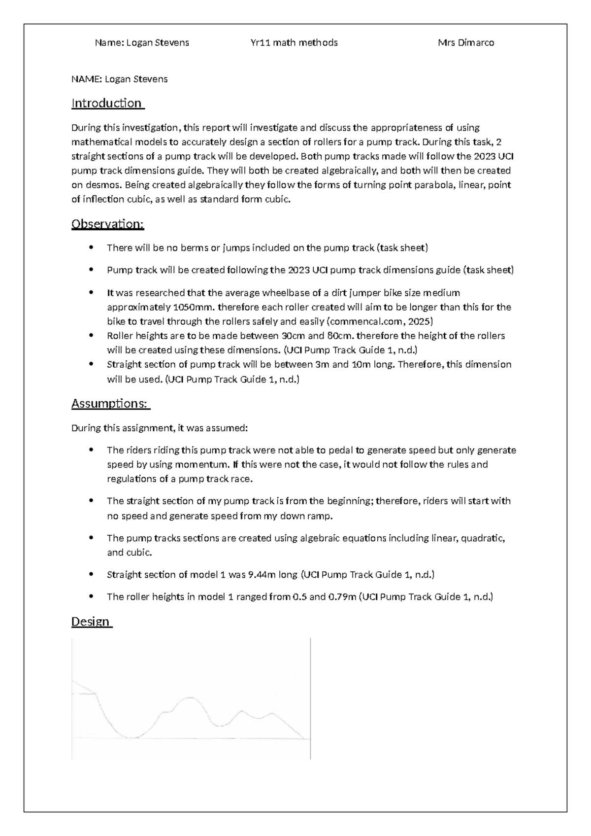 Yr11 Math Methods PSMT: Designing a Pump Track Using Algebraic Models ...