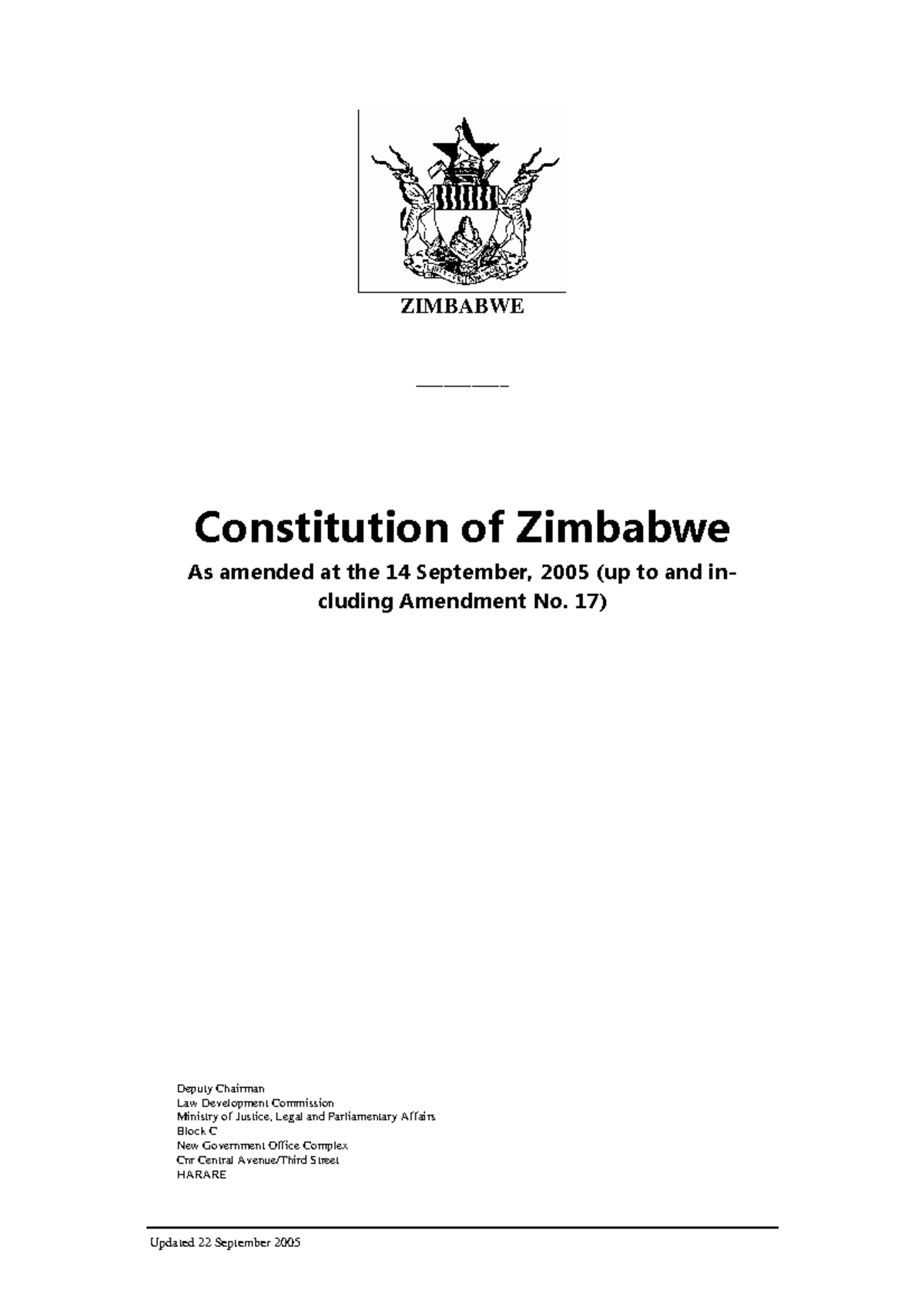 Zimbabwe Constitution (1980) - Up to 17th Amendment - Studocu