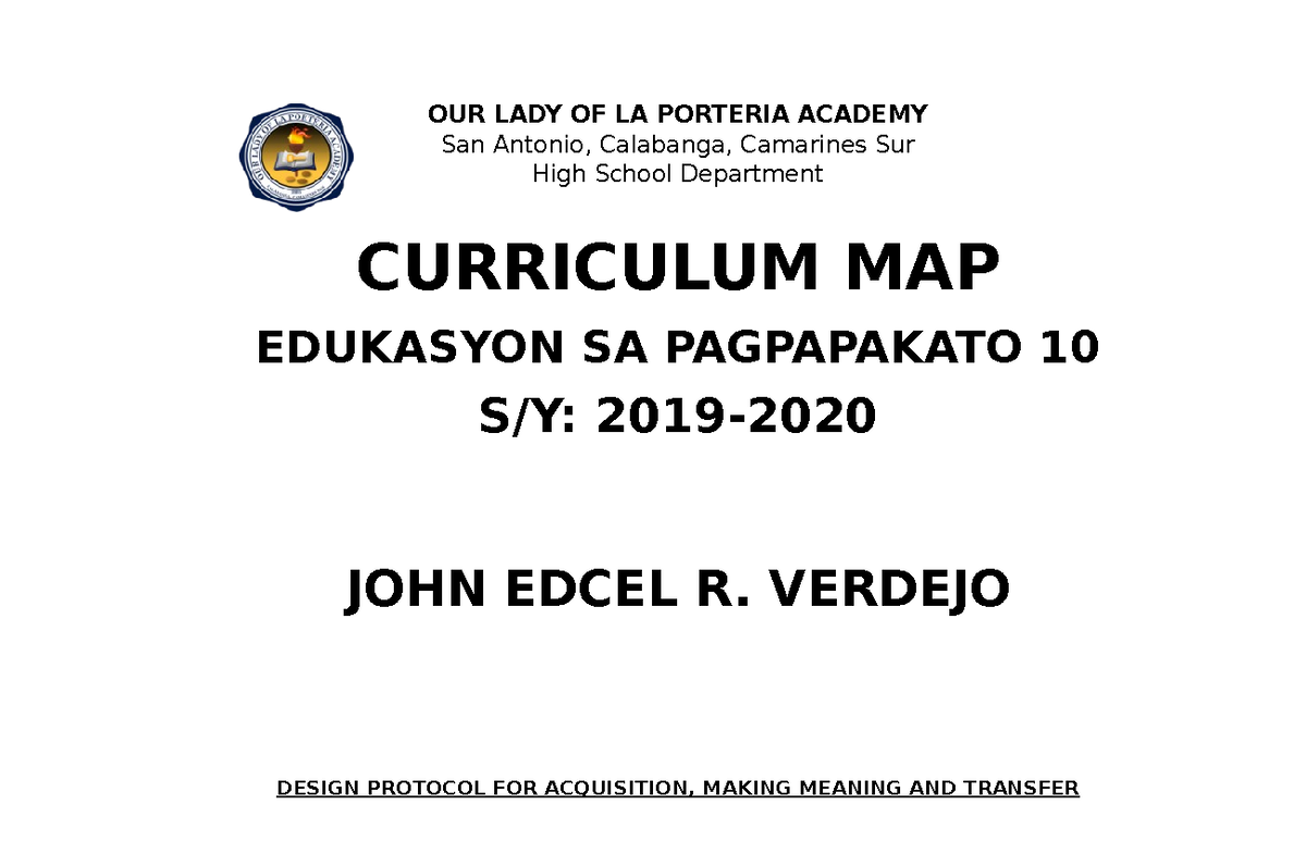 416031389 ESP 10 Curriculum Map for Edukasyon sa Pagpapakatao - Studocu