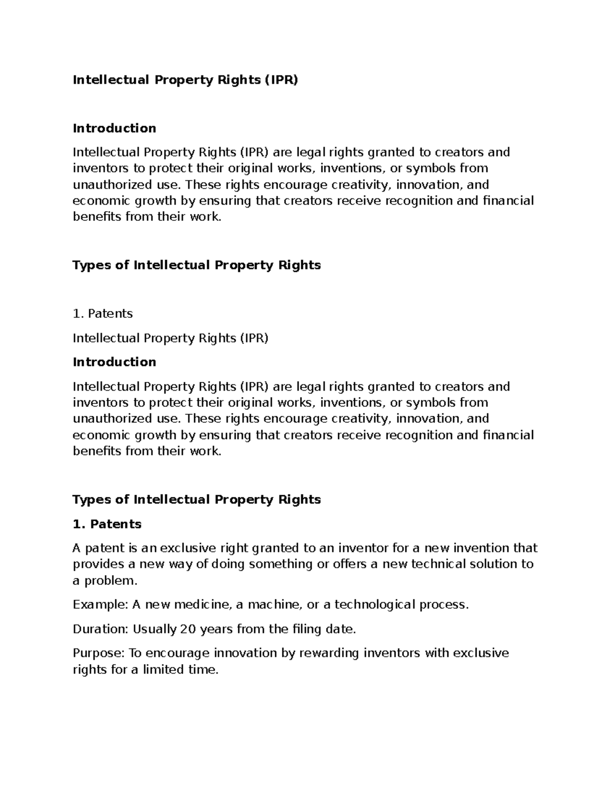 IPR 101: Overview of Intellectual Property Rights and Types - Studocu