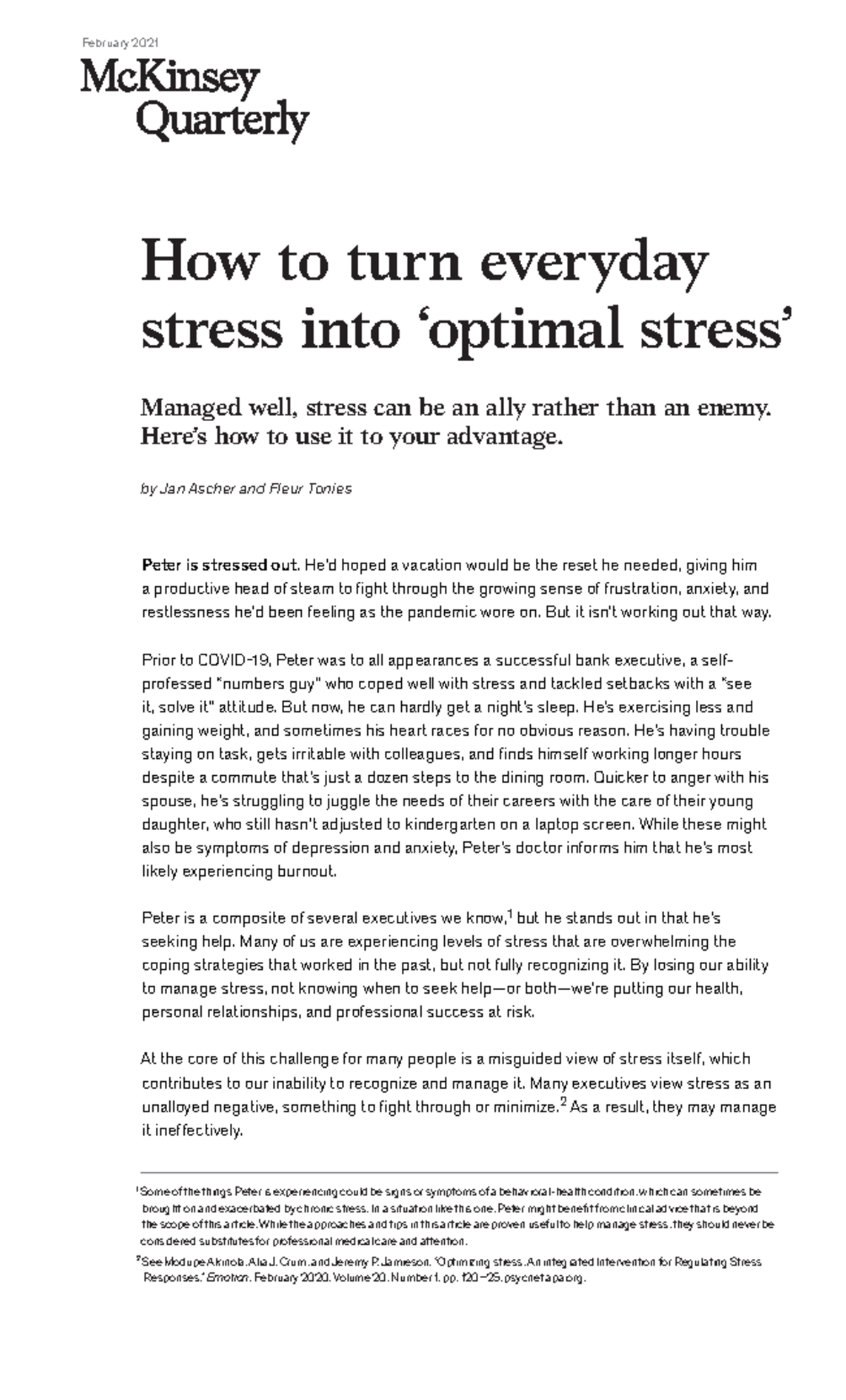 How to turn everyday stress into optimal stress vf - Peter is stressed ...