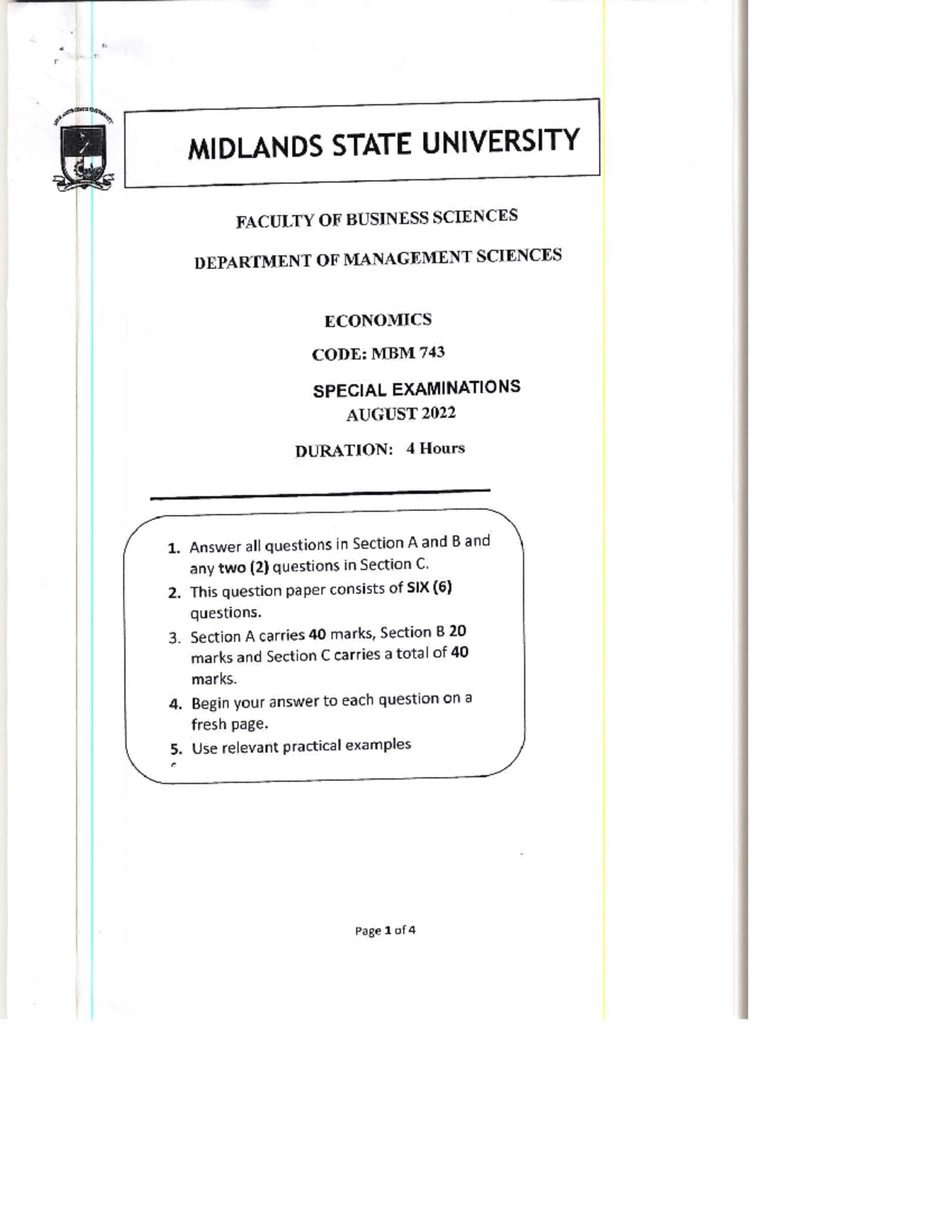 MBM 743 AUG 2022 - Special Exam Paper on Economics - Studocu