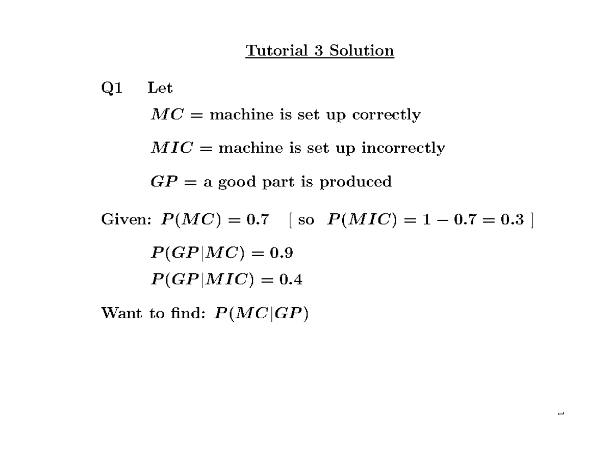 2106 Tutorial 3 Solutions: Bayes Theorem and Probability Analysis - Studocu