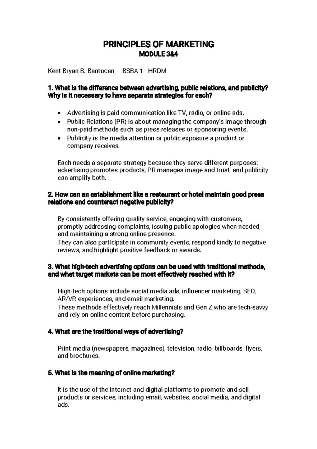 ABM 5 - Principles of Marketing: Strategies & Concepts Module 3-4 - Studocu