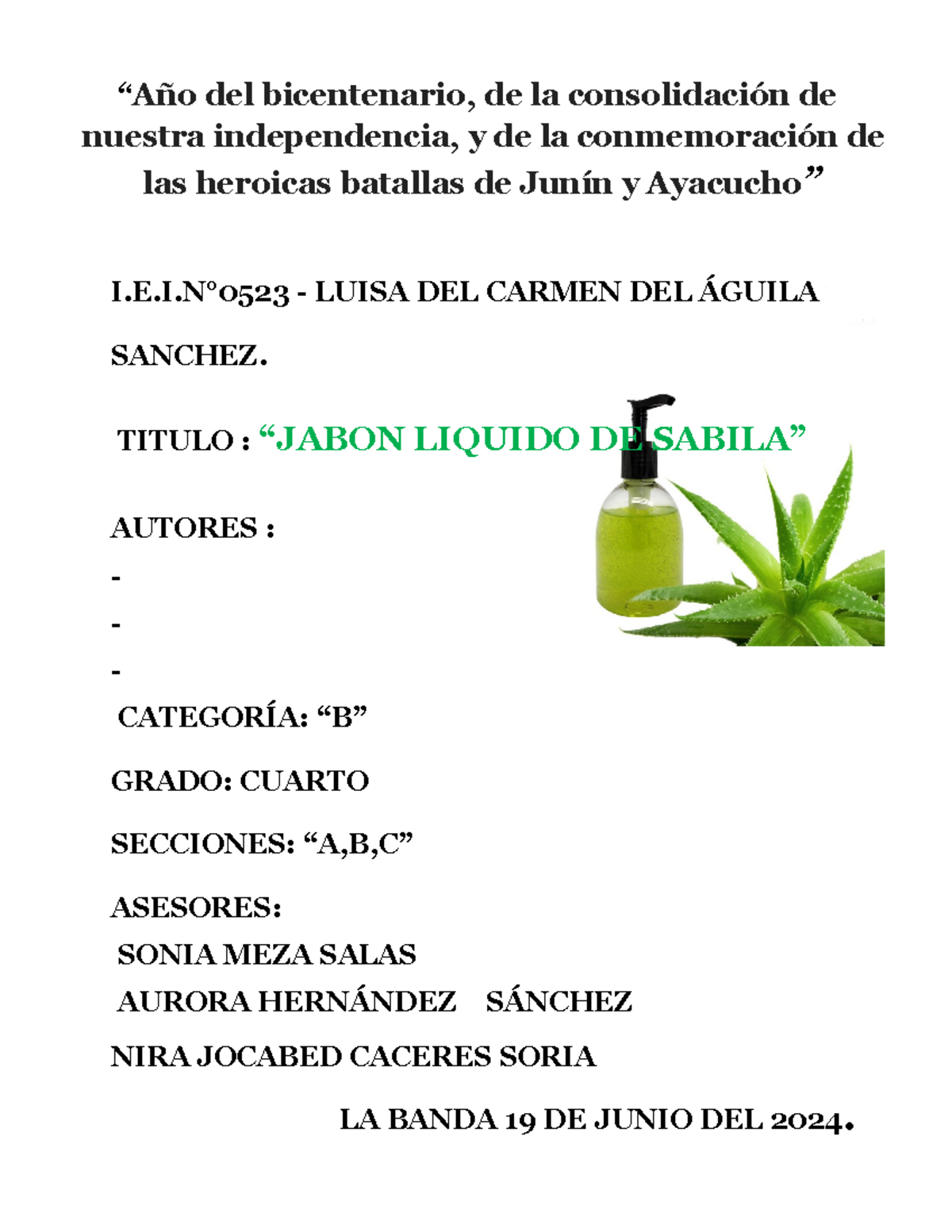 Proyecto de Jabón Líquido de Sábila - I.E.I. N°0523 (Grado 4) - Studocu