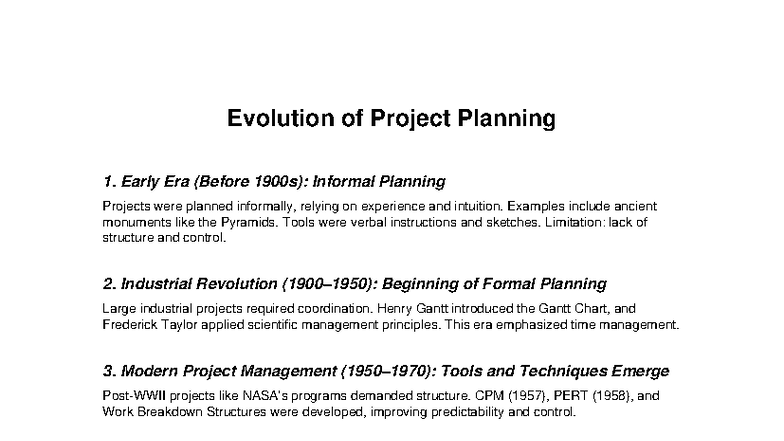 Evolution of Project Planning: From Informal to Smart Strategies - Studocu