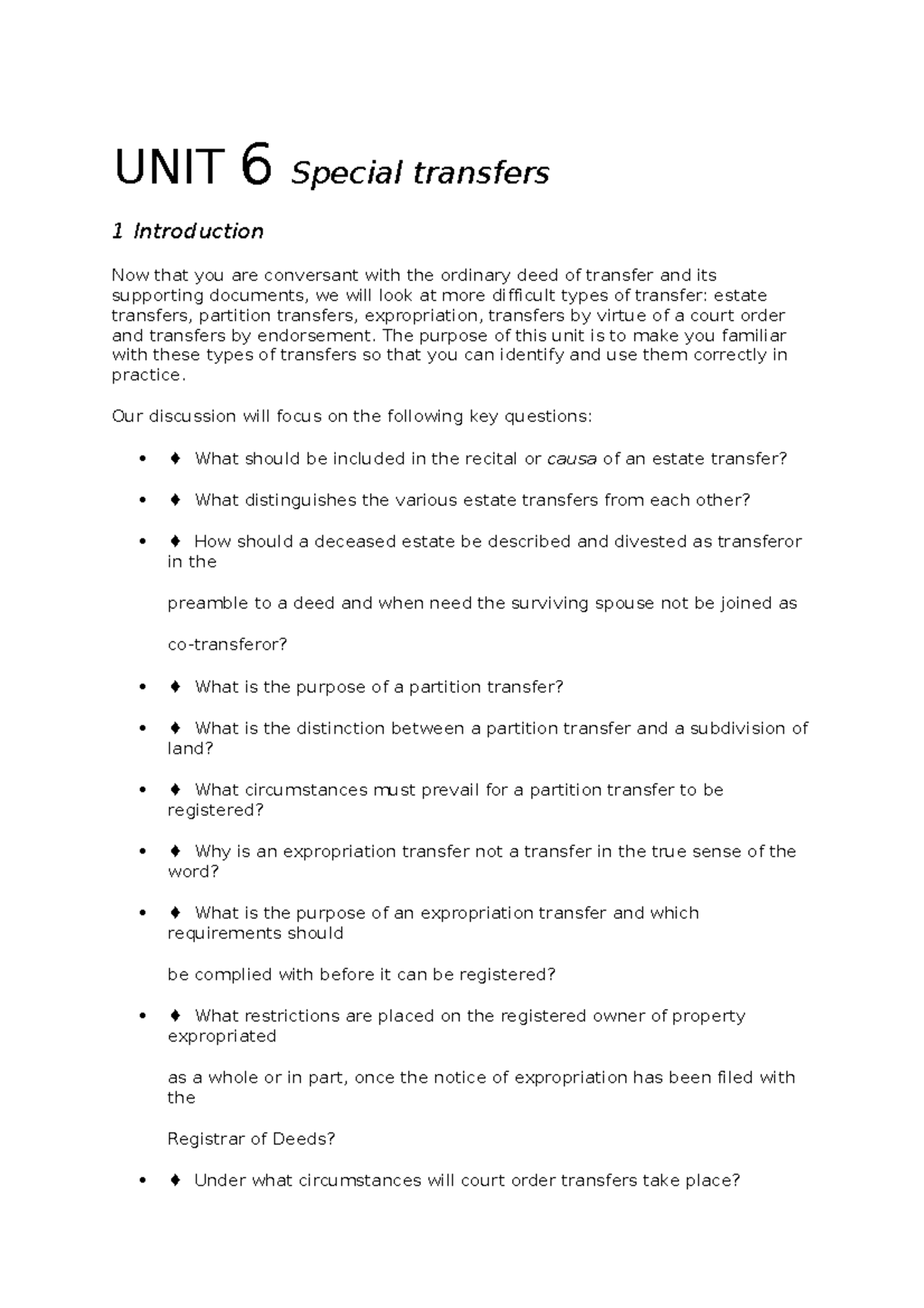 6 UNIT 6 Special Transfers: Estate and Court Order Transactions - Studocu
