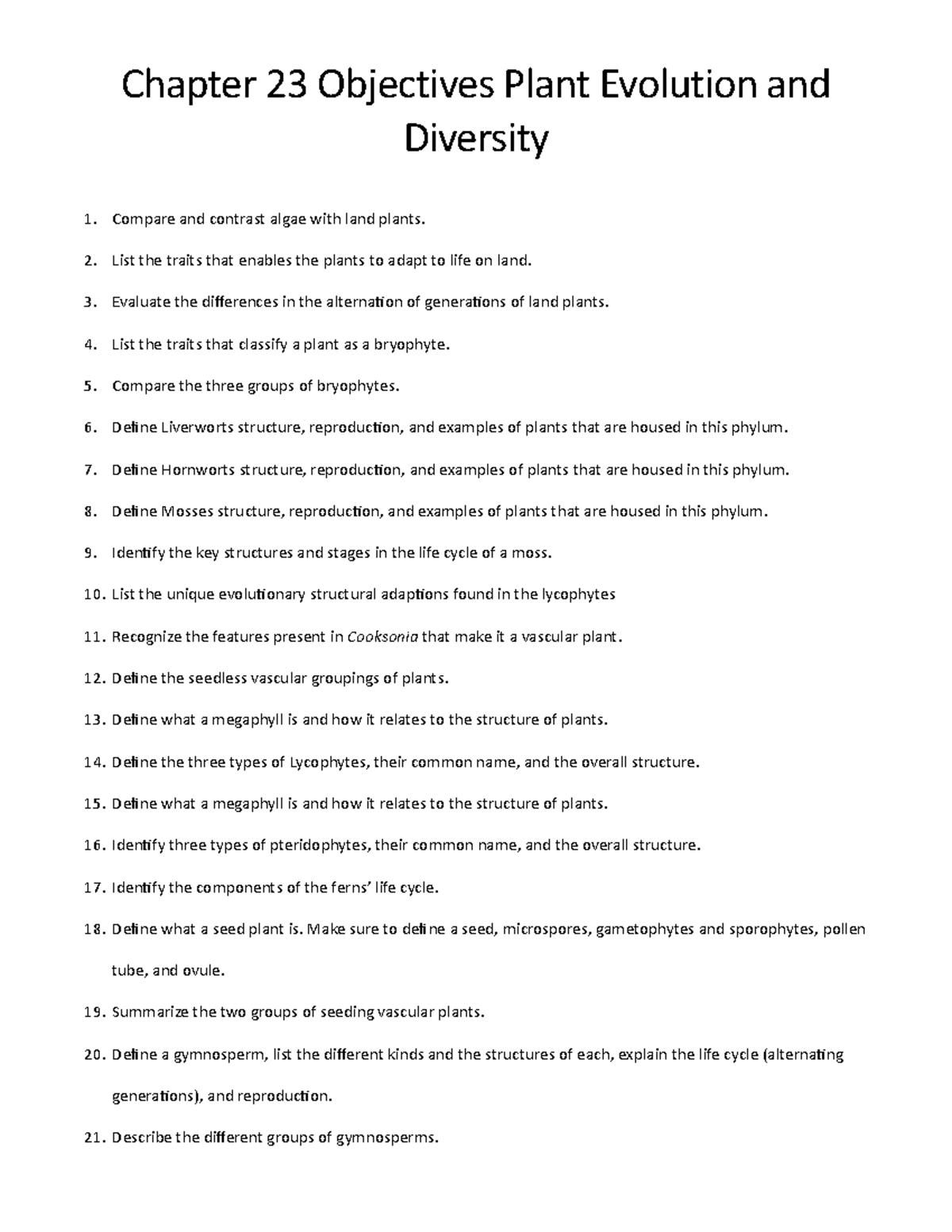 Chapter 23: Plant Evolution & Diversity - Key Concepts & Life Cycles ...